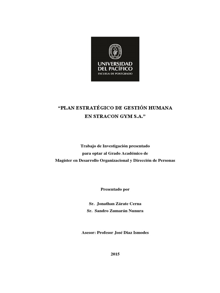 Plan Estrategico de Gestion Humana en Stracom Gym Sa - U Pacifico | PDF ...