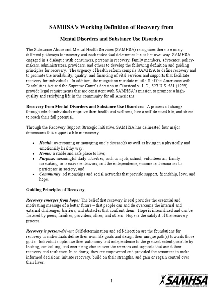 SAMHSA Recovery Definition and Principles | PDF | Recovery Approach ...