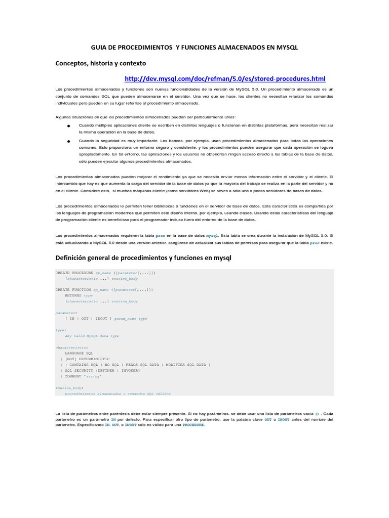Procedimientos y Funciones en MySQL | PDF | Bases de datos | Servidor ...