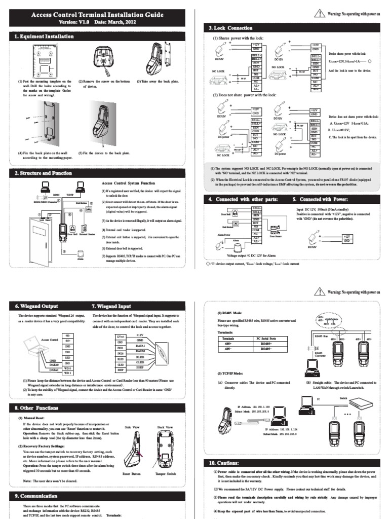 Access Control Terminal Installation Guide PDF | PDF | Switch | Access ...