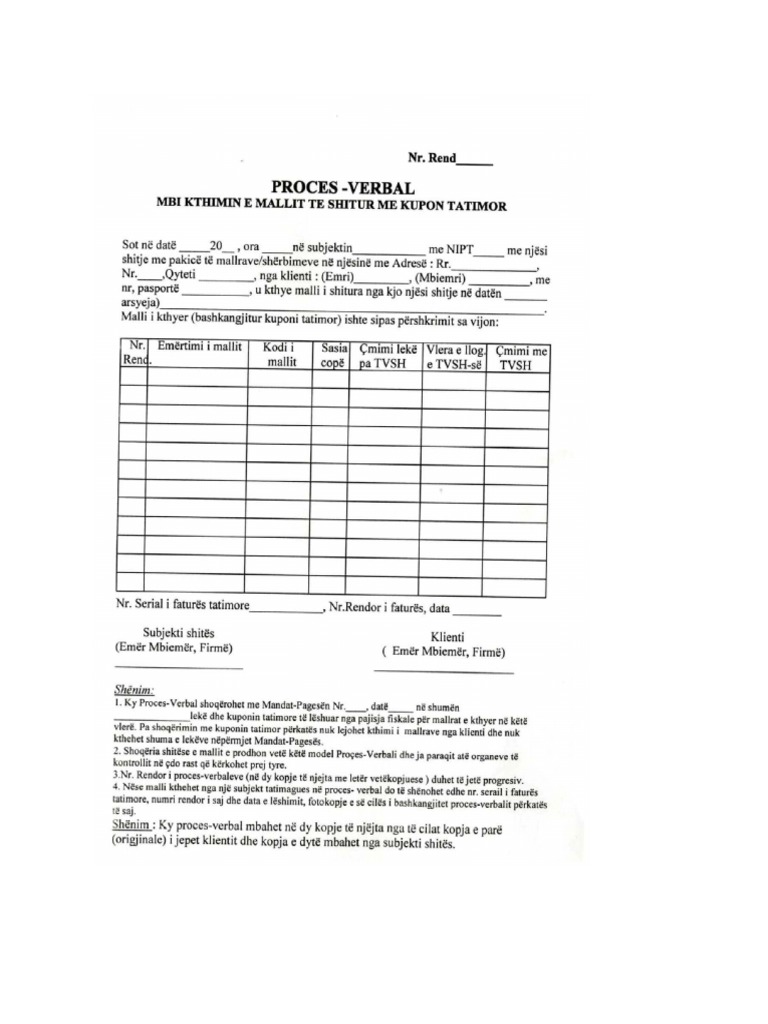 Proces-Verbali Mbi Kthimin e Mallit Te Shitur Me Kupon Tatimor | PDF