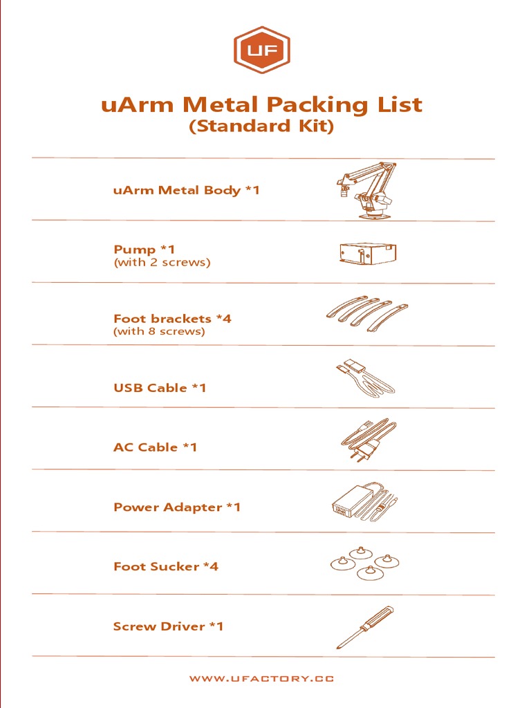 UArm Metal Packing List Standard Kit | PDF