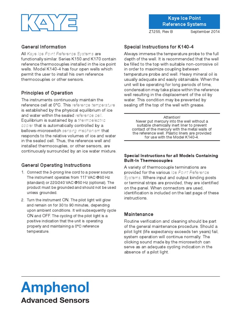 Kaye K140 K150 K170 Ice Point Op Manual | PDF | Thermocouple ...
