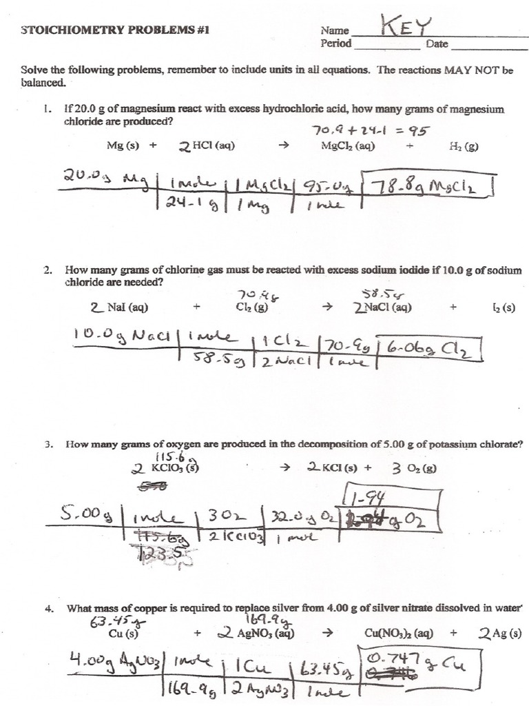 Stoich Problems 1 Key | PDF