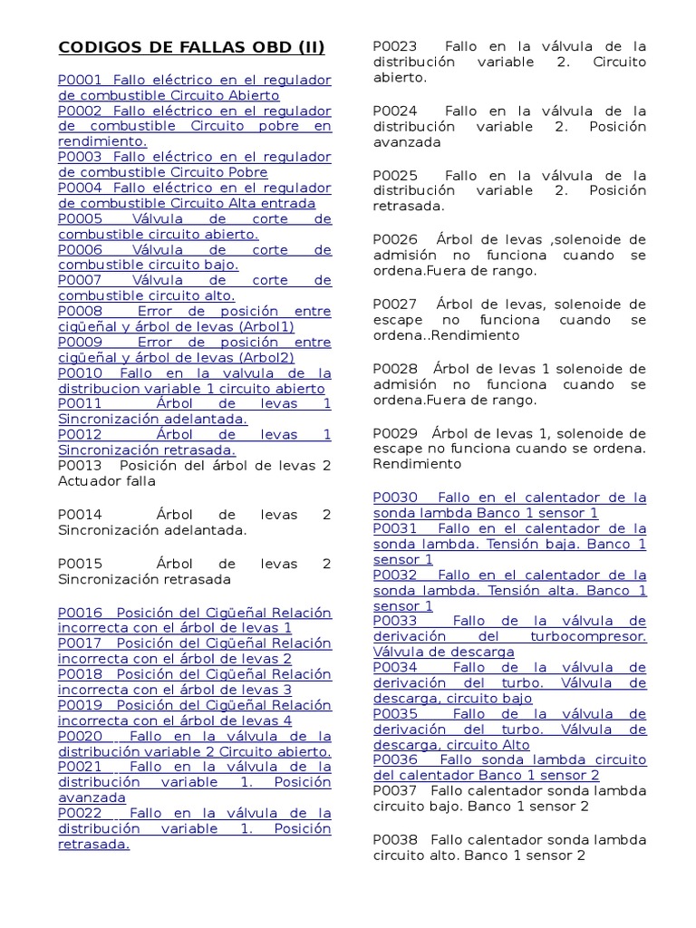 Codigos de Fallas Obd | PDF | Acelerador | Turbocompresor