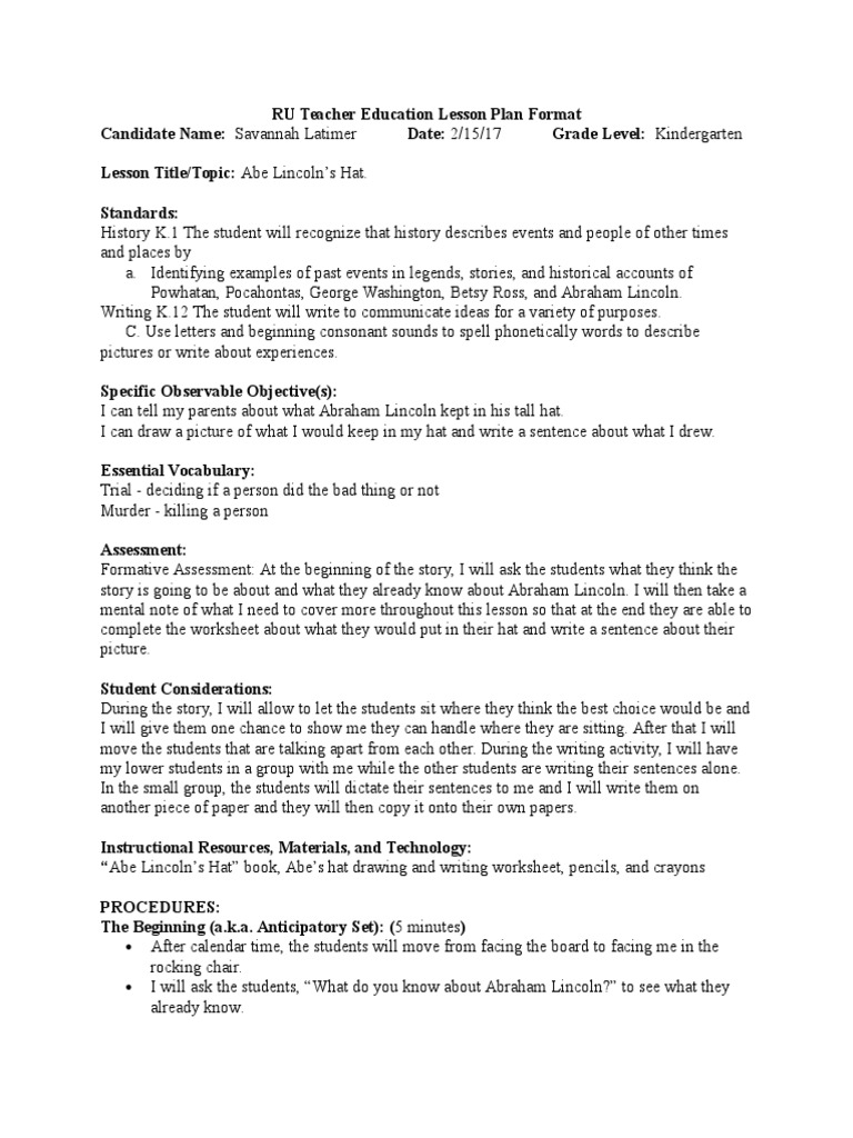 Ru Teacher Education Lesson Plan Format | PDF | Educational Assessment ...