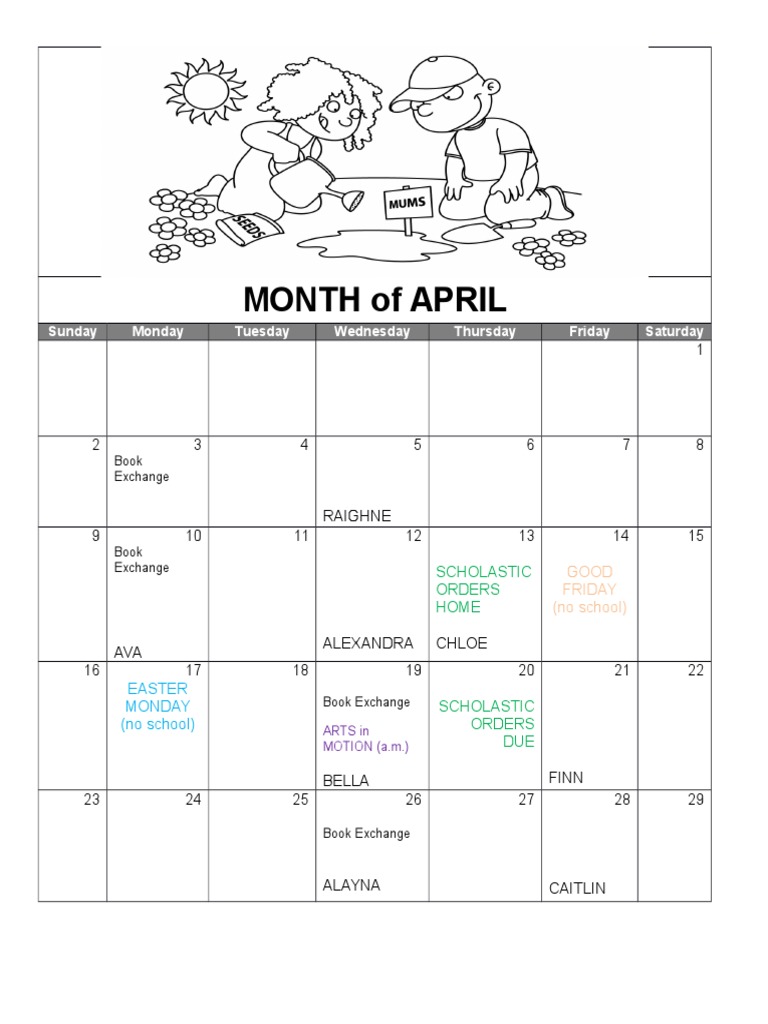 April Calendar Events and Book Exchanges | PDF