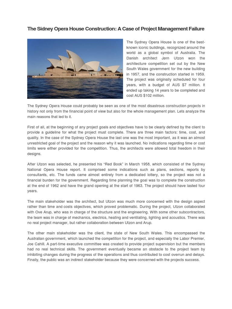 The Sidney Opera House Construction: A Case of Project Management ...