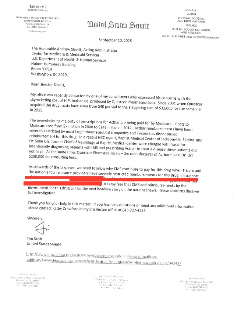 Sen. Tim Scott Letter To CMS, 2015 | PDF