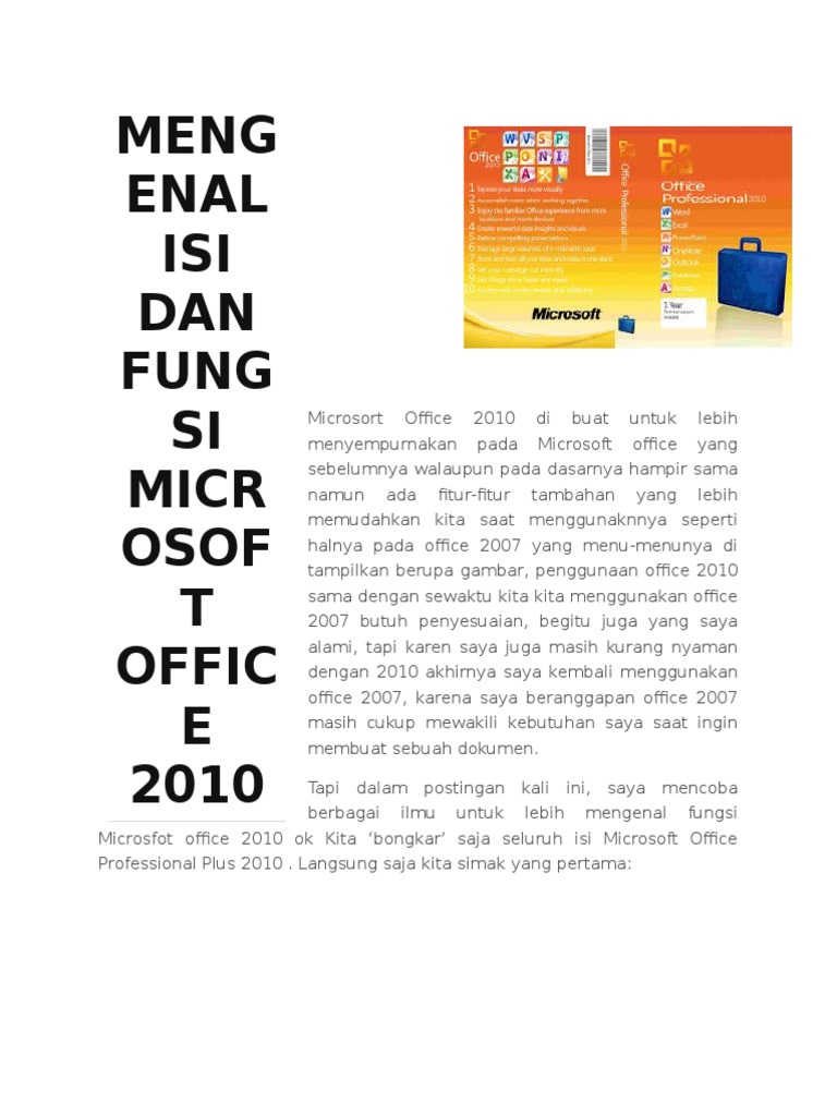 Mengenal Isi Dan Fungsi Microsoft Office 2010 | PDF
