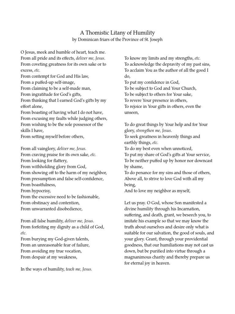 Thomistic Litany of Humility Prayer | PDF | Humility | Theism