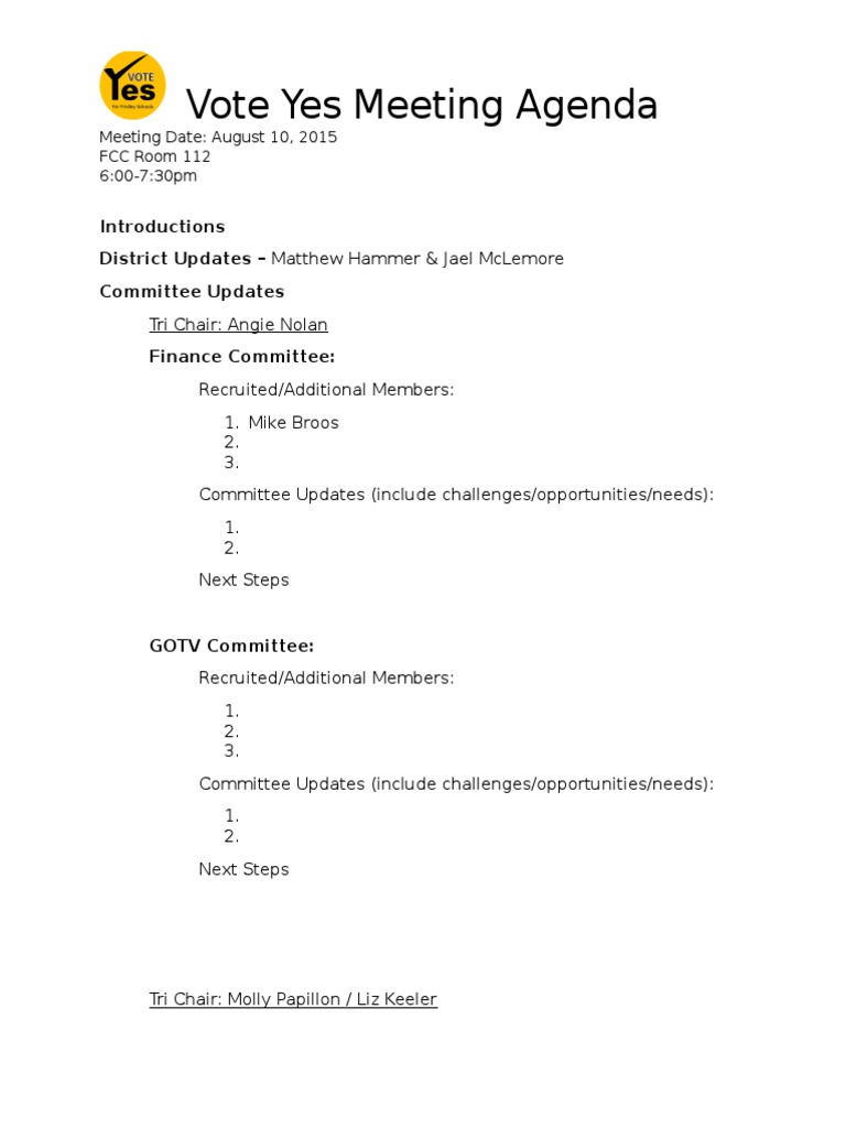 August 10 2015 Vote Yes Agenda | PDF