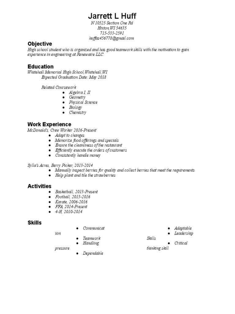 Jarrett L Huff: Objective | PDF