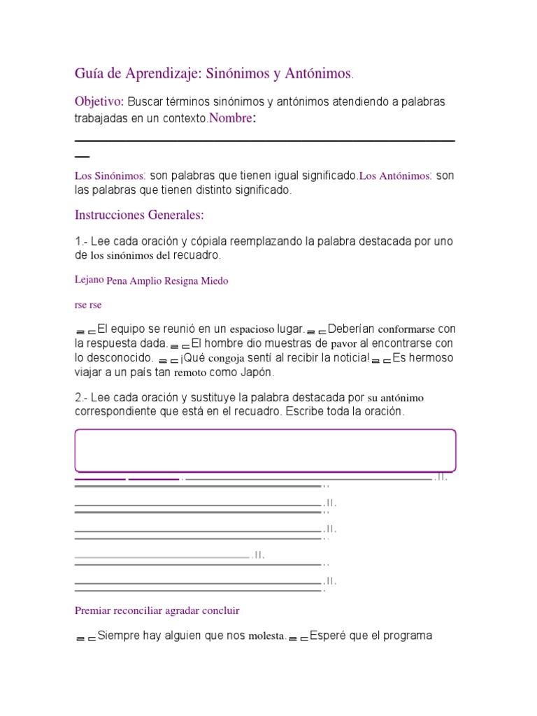 Guía de Sinónimos y Antónimos | PDF