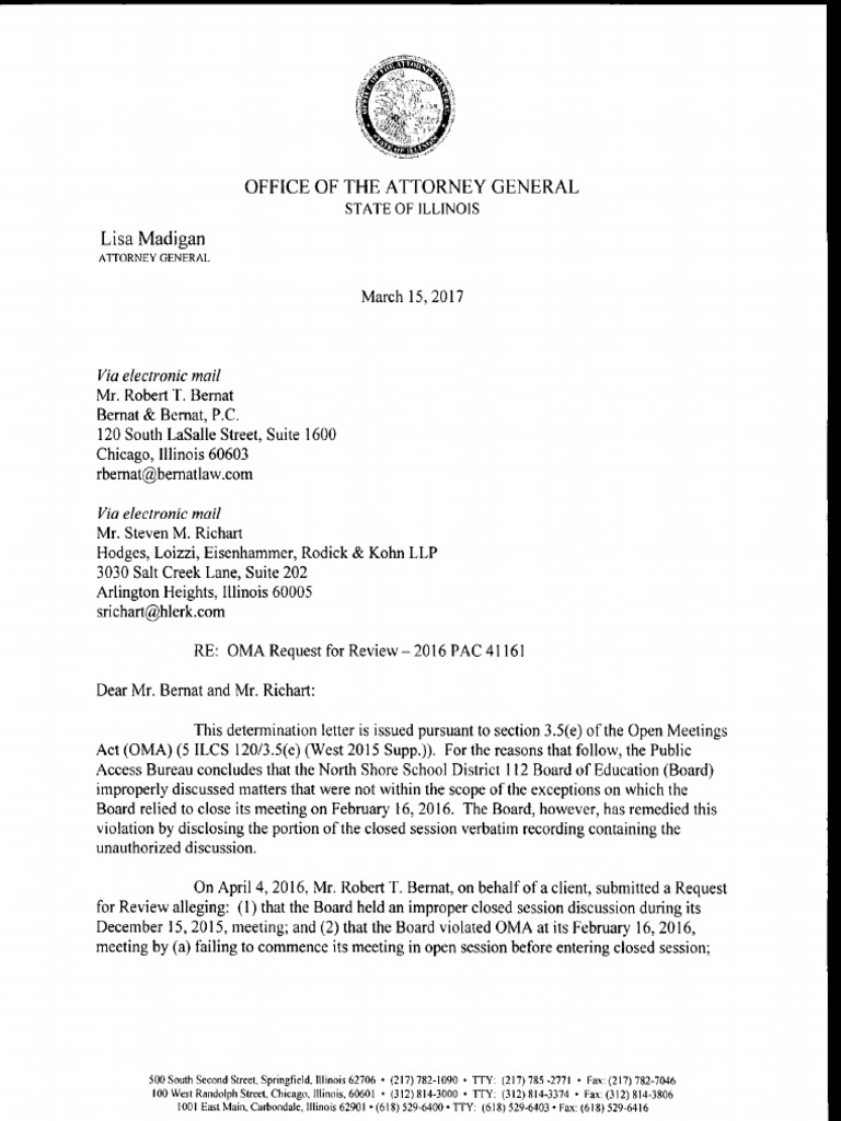 Letter from Assistant Attorney General Edie Steinberg | Mootness | Politics