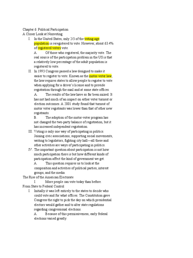 AP American Government: Chapter Six: Political Participation | PDF ...