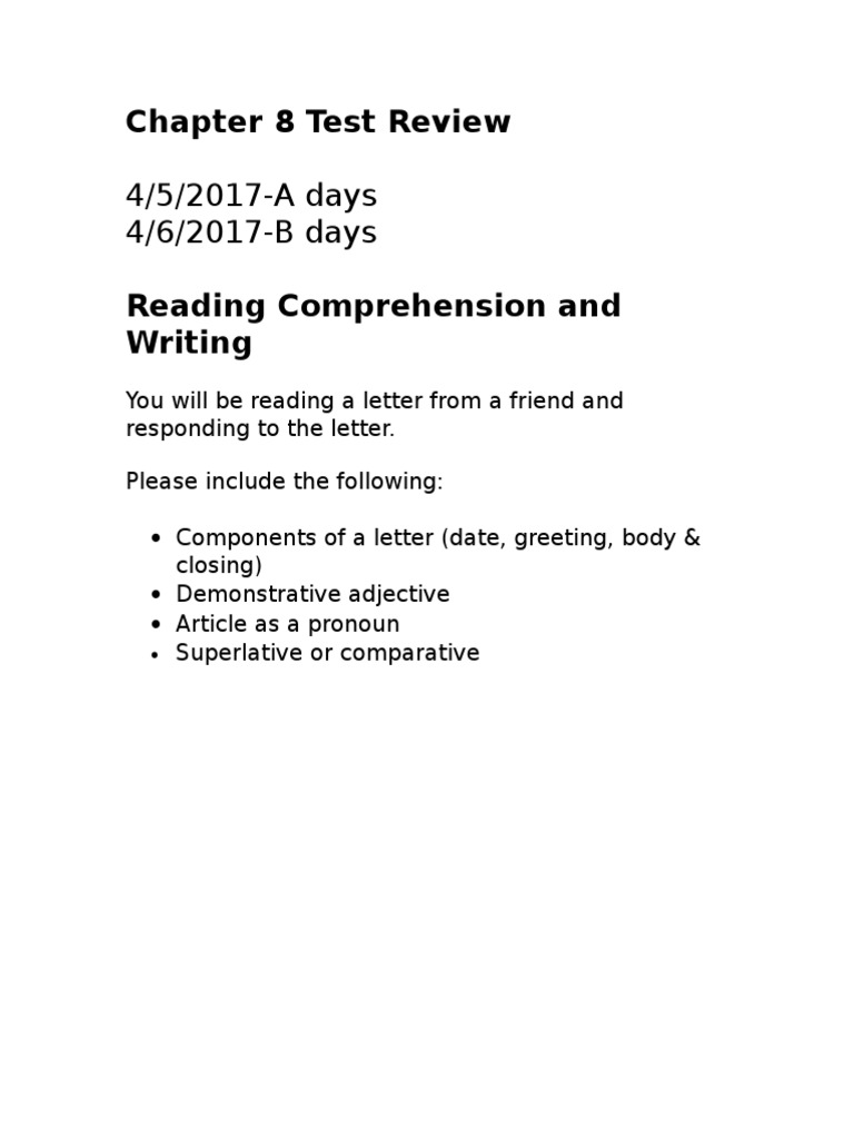 Chapter 8 Test Review | PDF