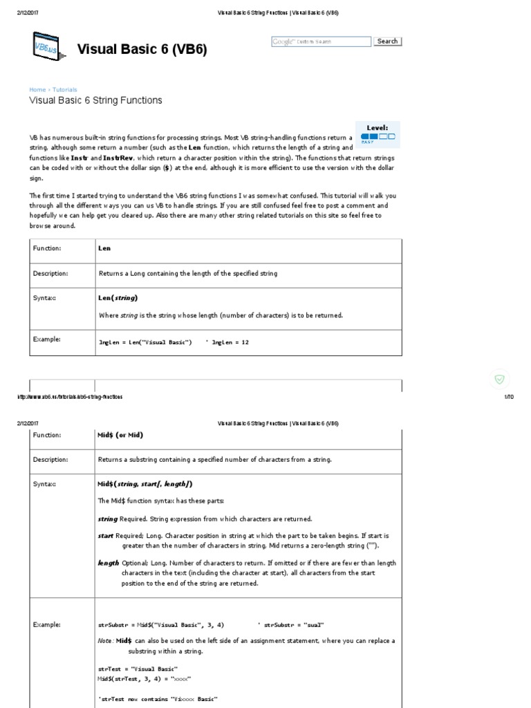 Visual Basic 6 String Functions Visual Basic 6 Vb6 Pdf Visual Basic String