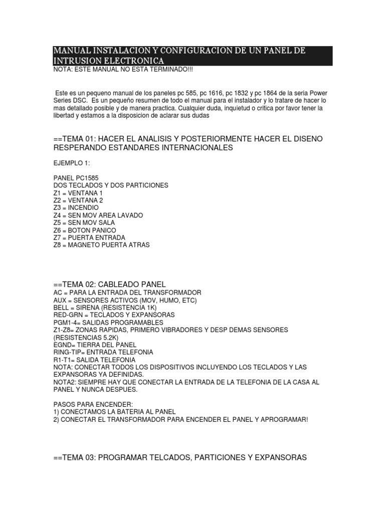 Configuracion de Un Panel de Intrusion Electronica | PDF | Ingeniería ...