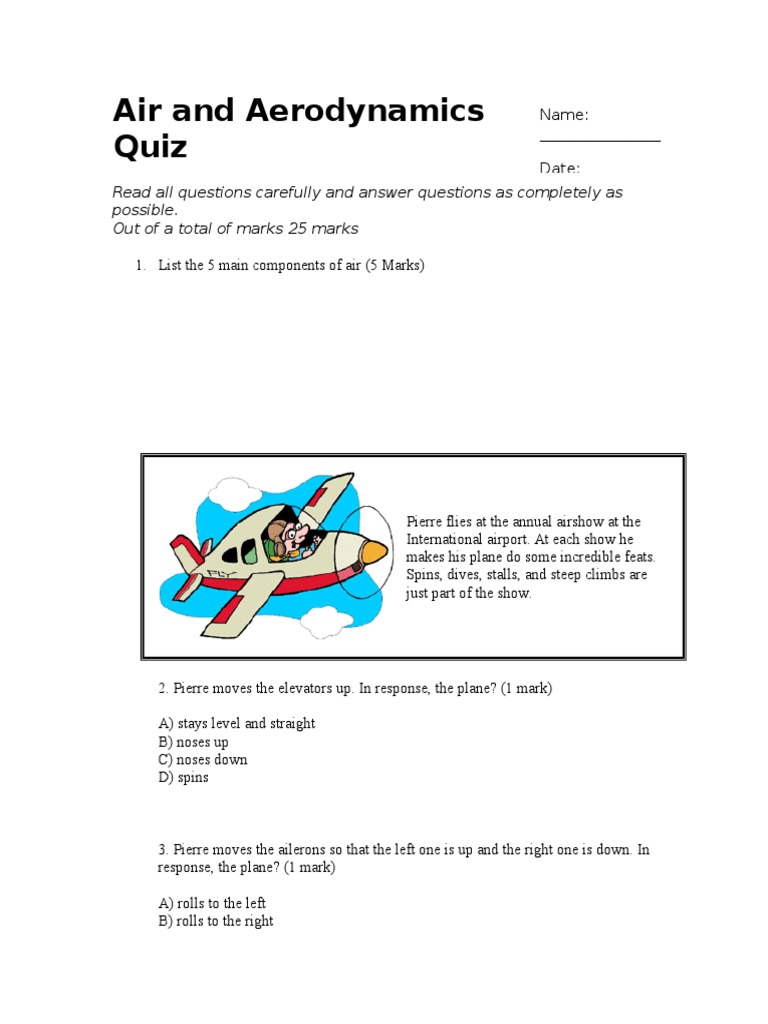 air and aerodynamics quiz | Airplane | Lift (Force)