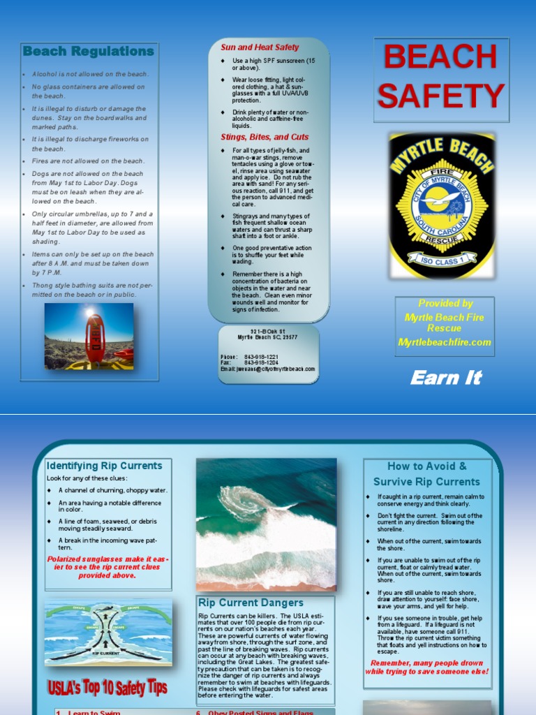 Myrtle Beach Fire Rescue Beach Safety Brochure | Beach | Physical ...