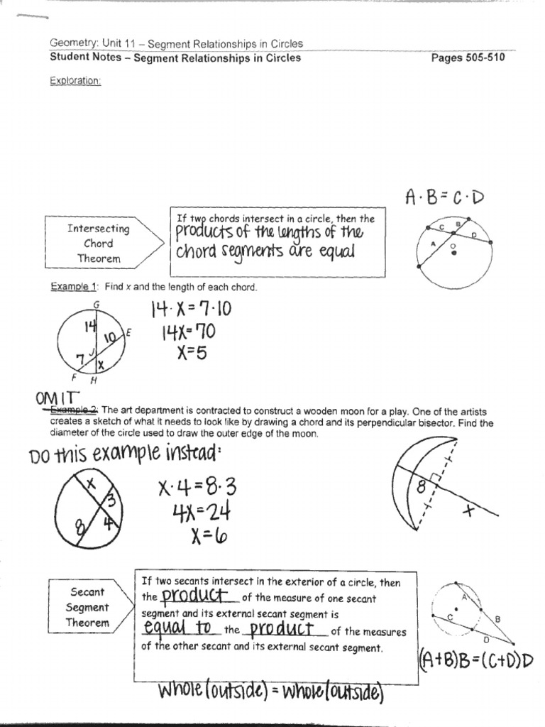 Segment Relationships in Circles Notes | PDF