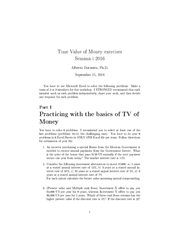 Time Value of Money Exercises | PDF | Present Value | Annual Percentage ...