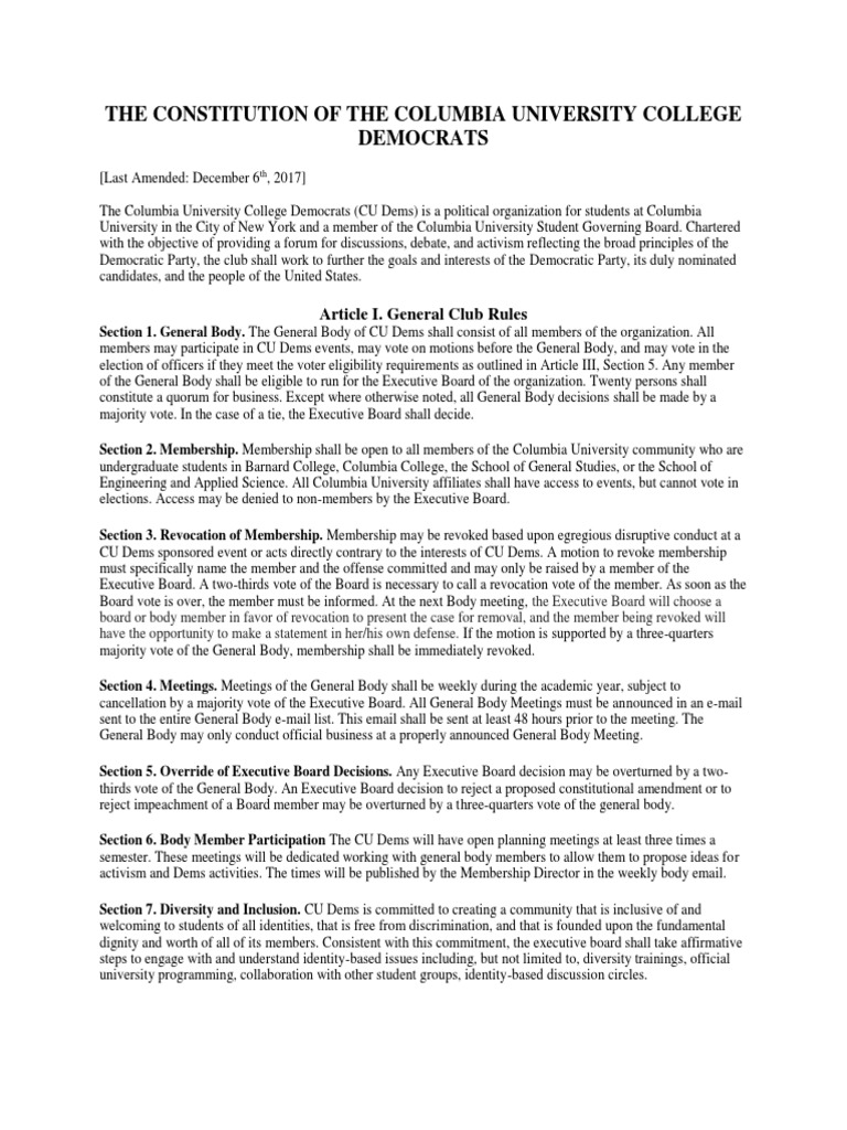 The Constitution of The Columbia University College Democrats | PDF ...