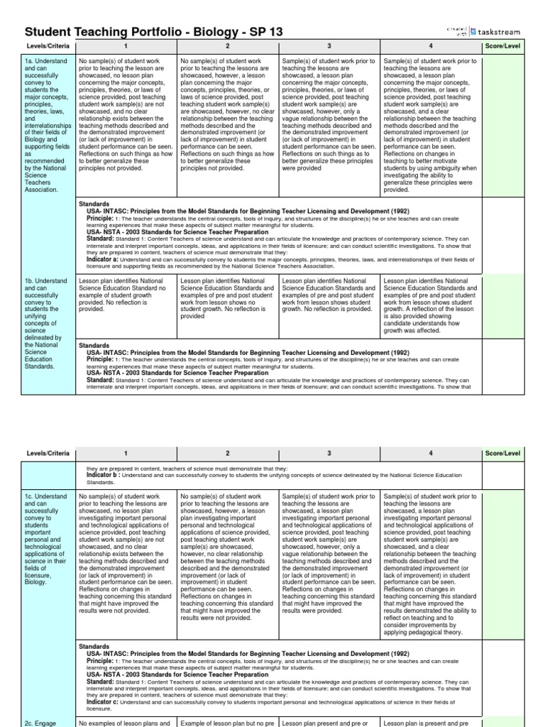 Analysis of a Biology Student Teaching Portfolio Demonstrating Growth ...