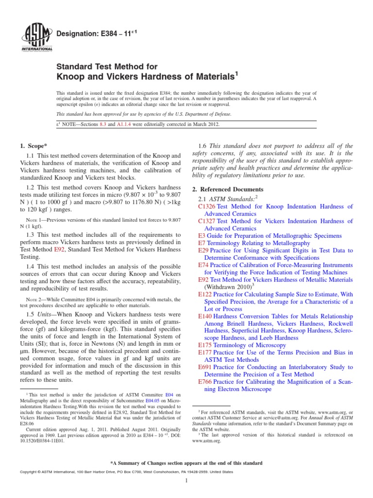 ASTM E384-11e1 | PDF | Applied And Interdisciplinary Physics | Materials Science