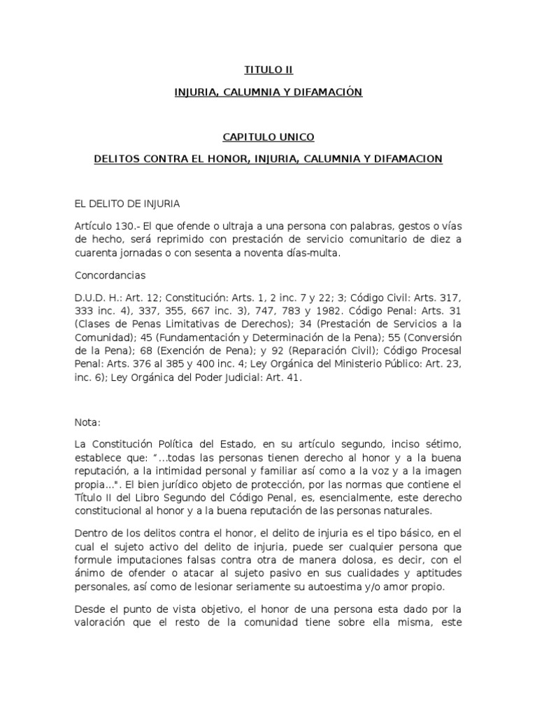 Delitos Contra El HONOR | PDF | Derecho penal | Derecho Constitucional