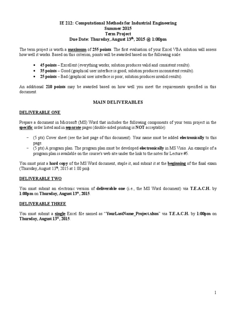 IE212 TermProject Su15 | PDF | Microsoft Excel | Subroutine