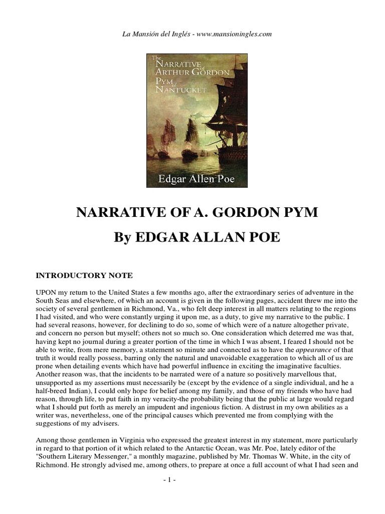 Narrative of A. Gordon Pym by Edgar Allan Poe: Introductory Note | PDF ...