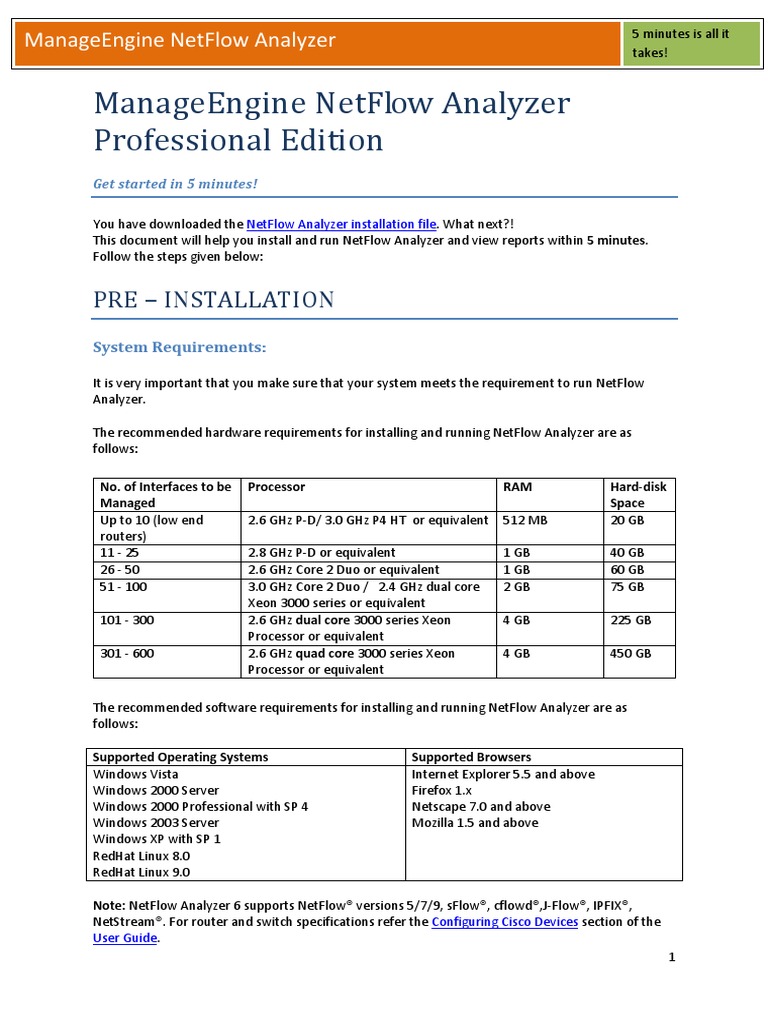 Manageengine Netflow Analyzer Professional Edition: Pre - Installation | PDF | Ip Address ...