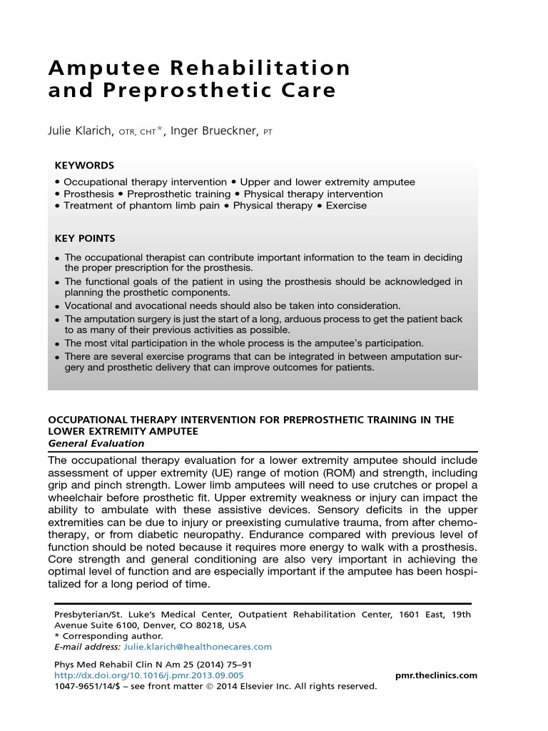 Amputee Rehabilitation and Preprosthetic Care | Download Free PDF ...