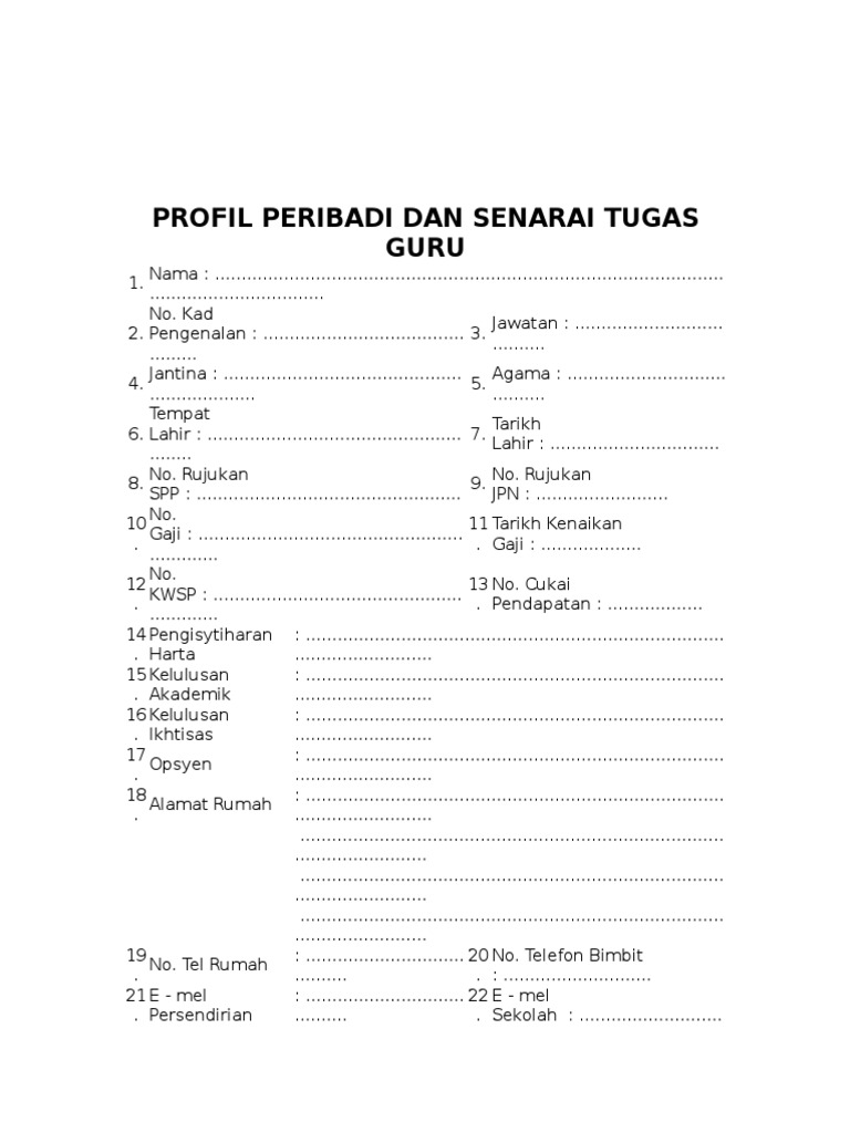 Borang Profil Peribadi | PDF