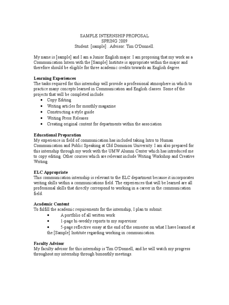 Sample Internship Proposal | PDF
