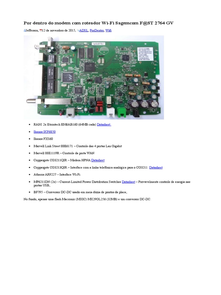 Estrutura do Modem Sagemcom F@ST 2764 GV | PDF