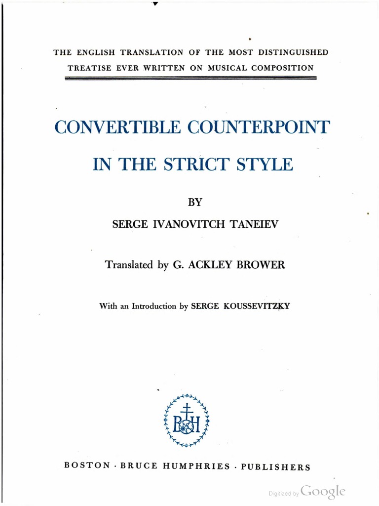 Taneiev, Sergei Ivanovitch - Convertible Counterpoint in The Strict Style | PDF