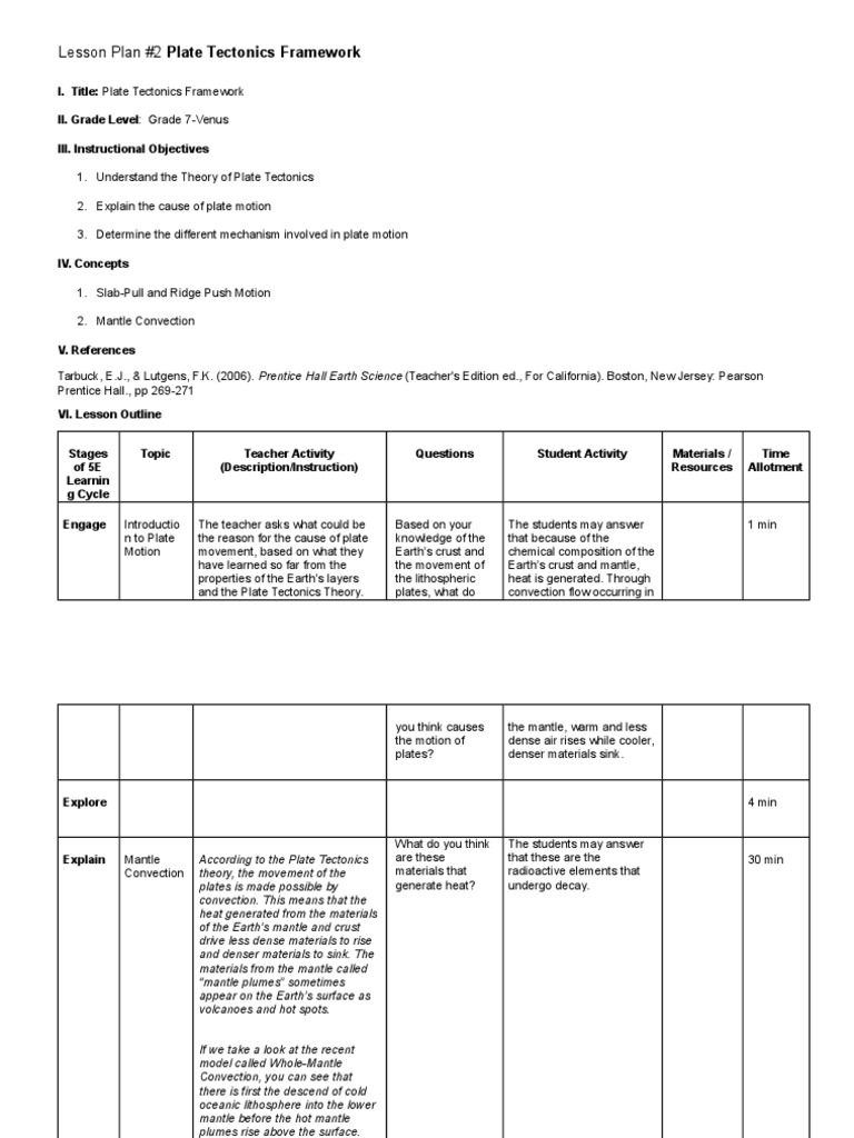 Lesson Plan For Plate Tectonics | PDF | Plate Tectonics | Mantle (Geology)