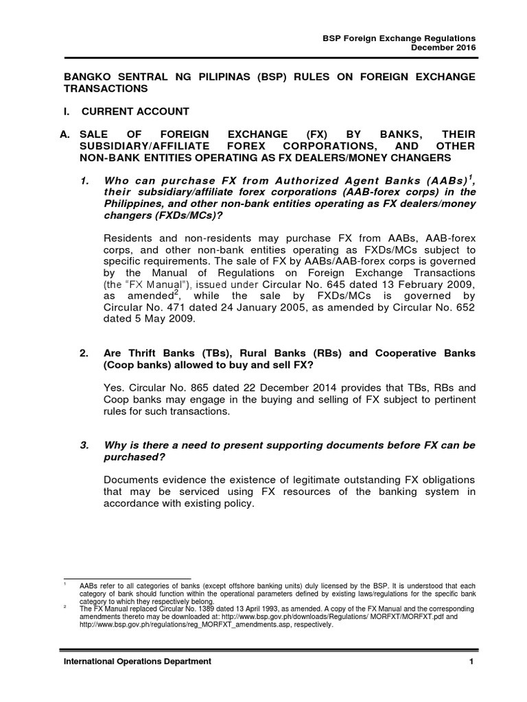 Bangko Sentral Ng Pilipinas (BSP) Rules on Foreign Exchange ...