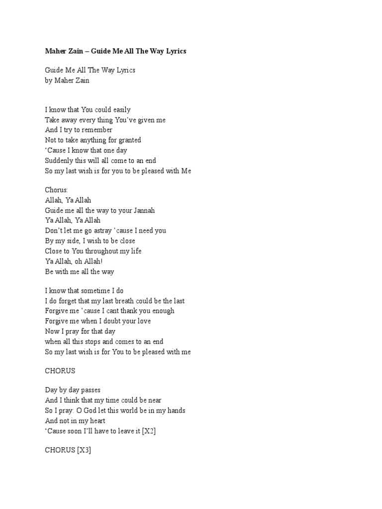 Lirik Maher Zain Guide Me All The Way | PDF