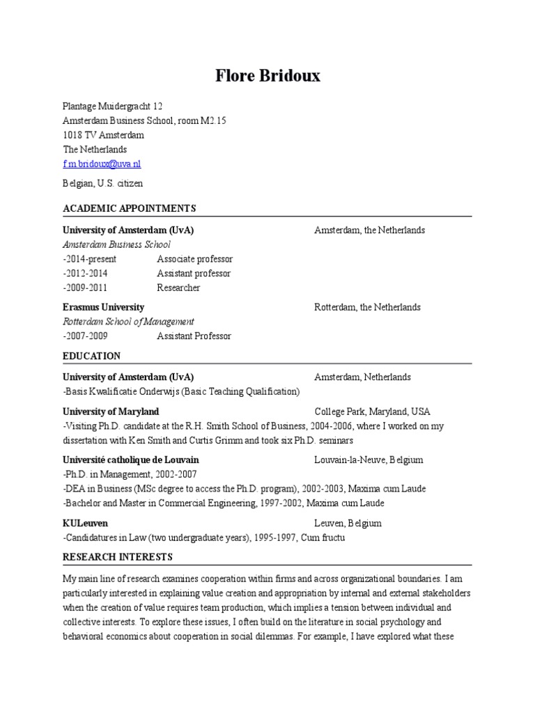 Flore Bridoux CV Sep 2016 Short Version | PDF | Thesis | Doctor Of ...