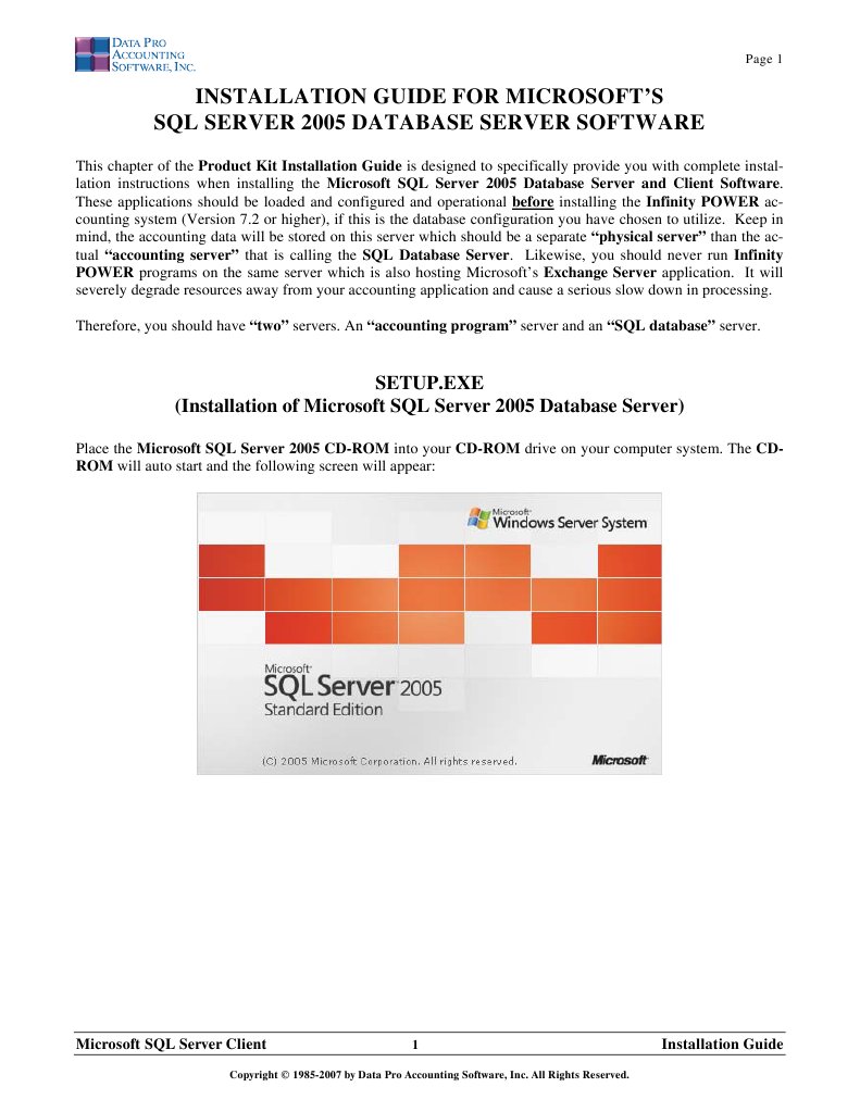 Installation Guide For Microsofts Sql Server 2005 Database Server Software Pdf Microsoft