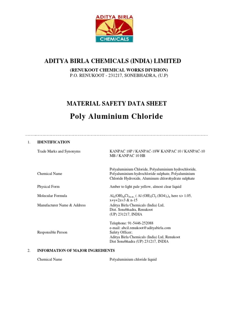 MSDS Poly Aluminium PDF | PDF | Solubility | Water
