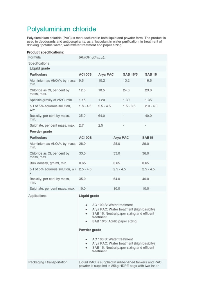 Polyaluminium Chloride | PDF