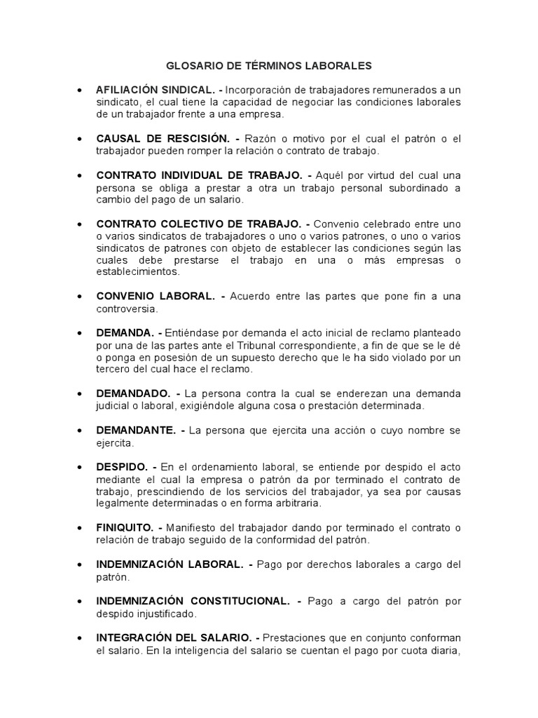 Glosario de Términos Laborales | Derecho laboral | Pagos