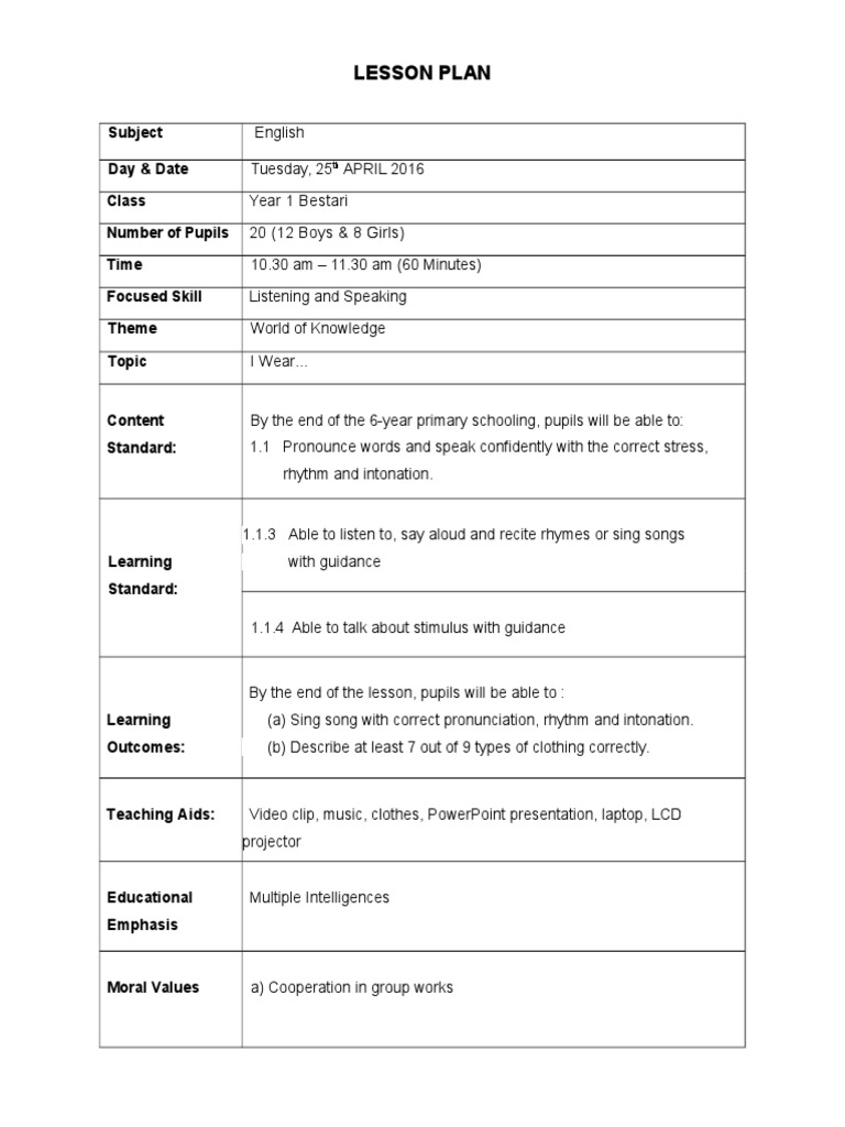 Lesson Plan For Listening and Speaking | PDF | Lesson Plan | Education ...