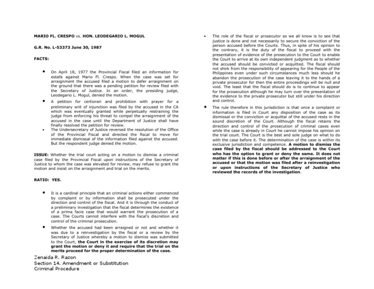 Crespo vs. Mogul | PDF | Prosecutor | Criminal Procedure In South Africa