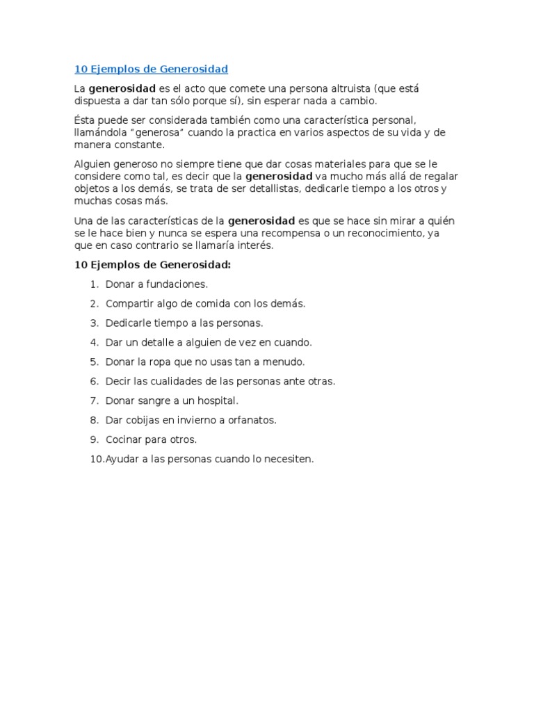10 Ejemplos de Generosidad